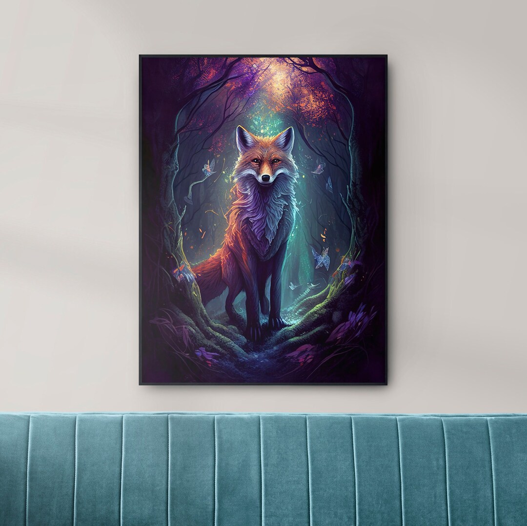 Magical Fox Poster, Fox Totem Animal Wall Art, Mystic Fox, Fox Artwork ...