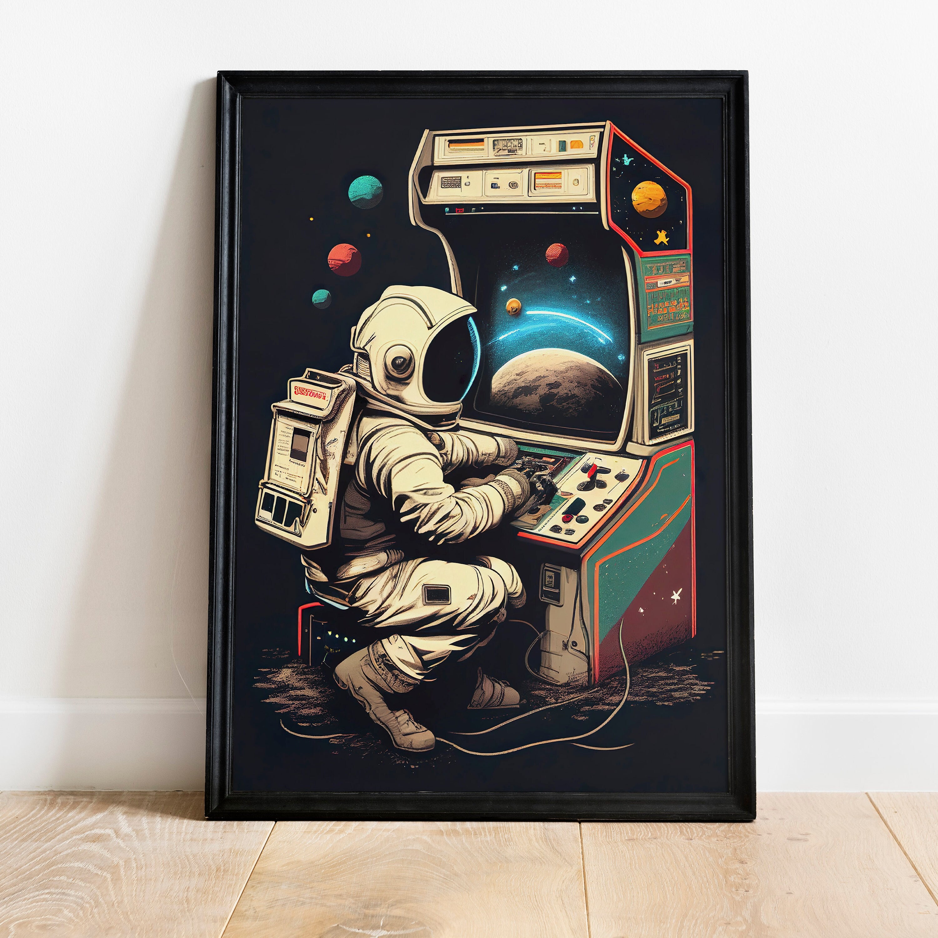 Retro Arcade Astronaut Poster, Arcade Machine Decor, Retro Space Art ...