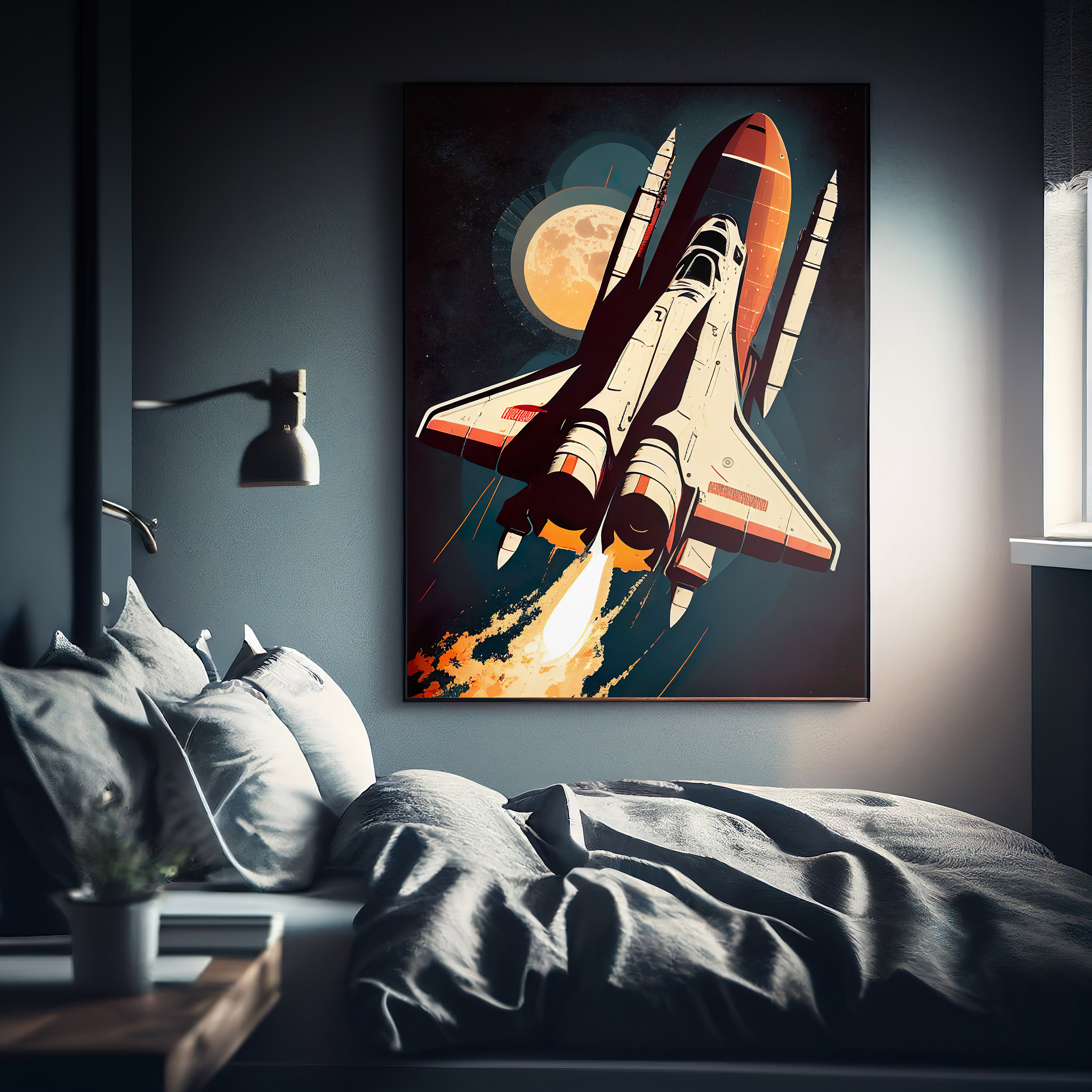 Retro Space Shuttle, Space Print, Spaceship Art Print, Spaceship Vintage Travel Poster, Space ...