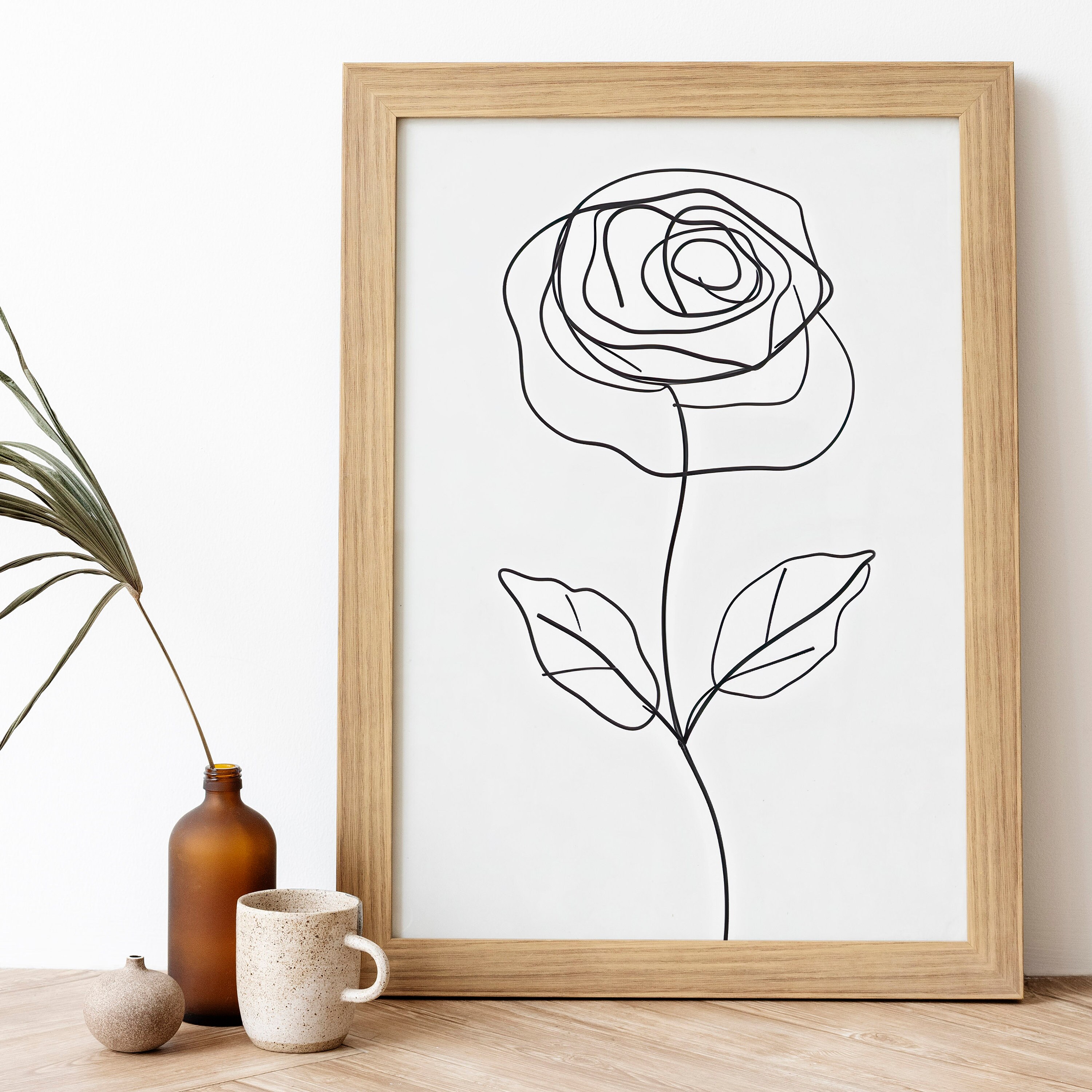 Rose Fine Line Art Print, Continuous Flower Line Art, Rose Outline ...