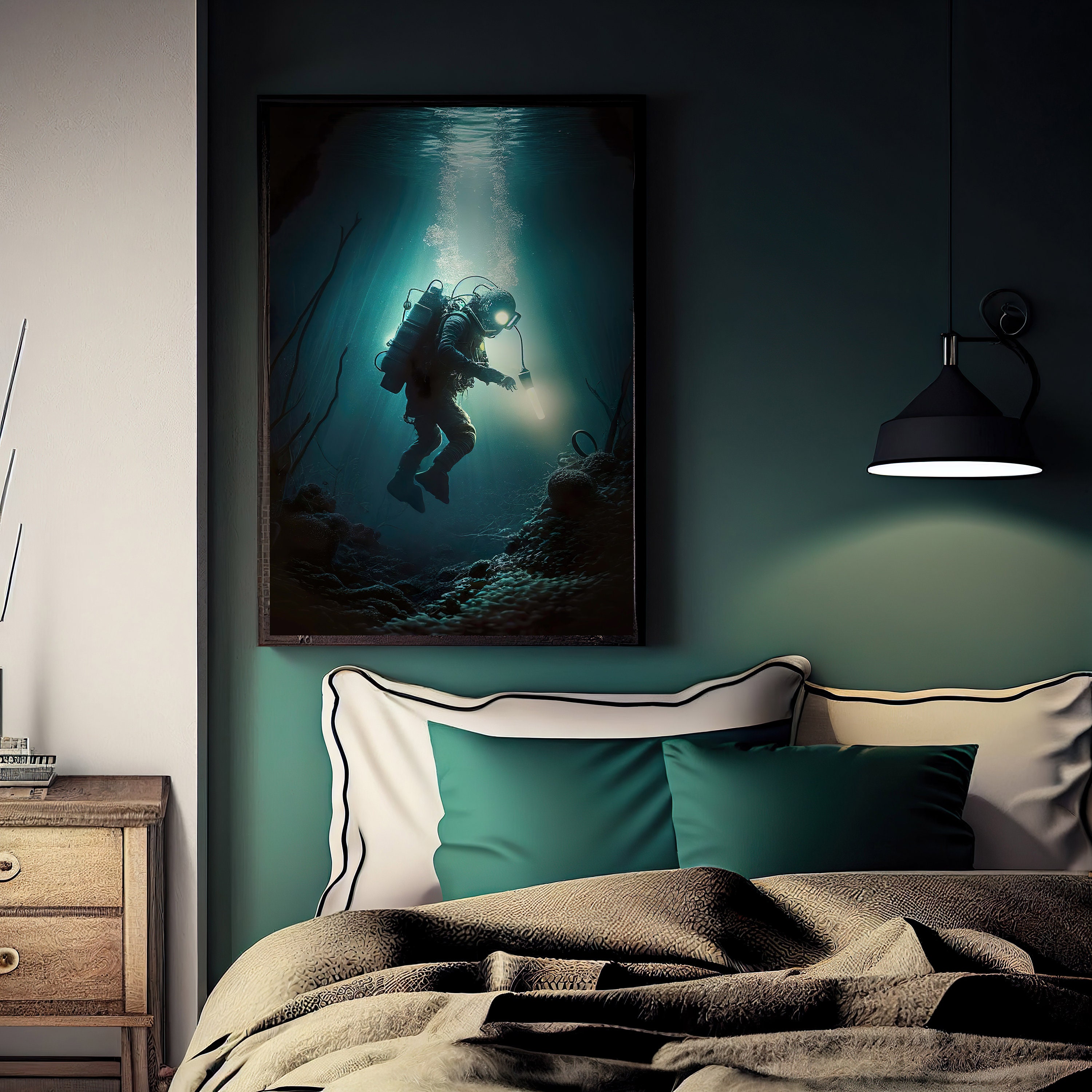 Deep Diving Wall Art, Deep Sea Diver, Diving Art, Diving Gifts, Cave ...