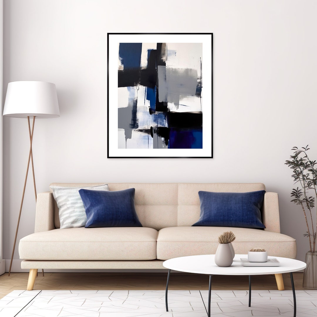 Navy Blue Abstract Art Print: Minimalist Brushstrokes (digital Download ...