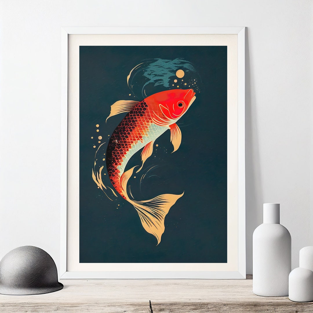 Koi Fish Vintage Painting, Japanese Koi Fish Wall Art, Japanese Wall ...