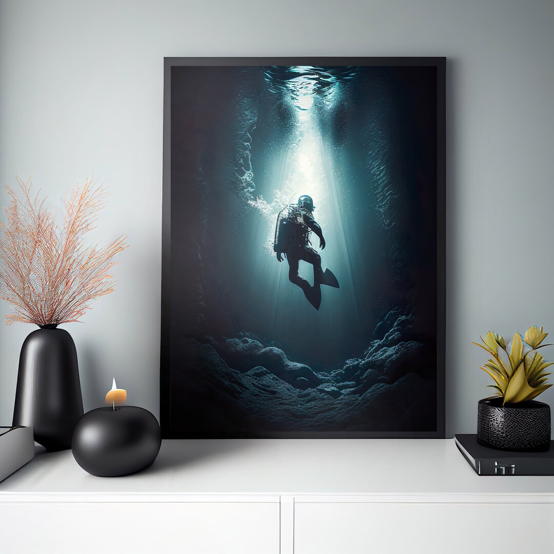 Diving Wall Art, Deep Sea Diver Wall Art Print, Diving Gifts, Cave ...