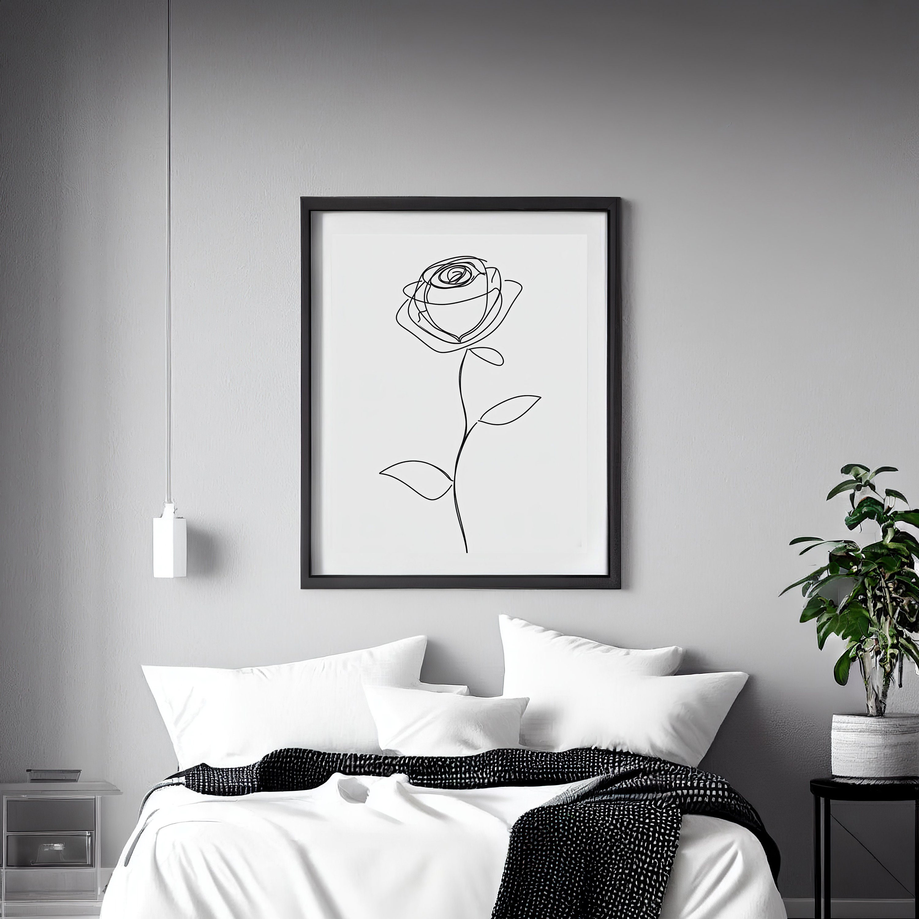 Rose Line Art Print, Continuous Flower Line Art, Rose Outline Drawing ...