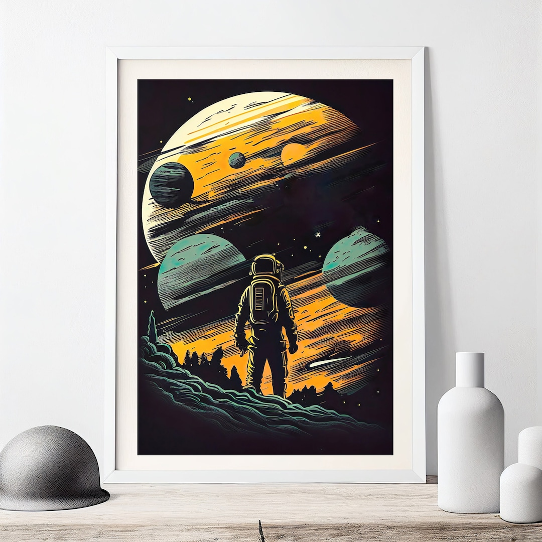 Retro Astronaut Space Poster, Vintage Astronaut Wall Art, Astronaut on ...