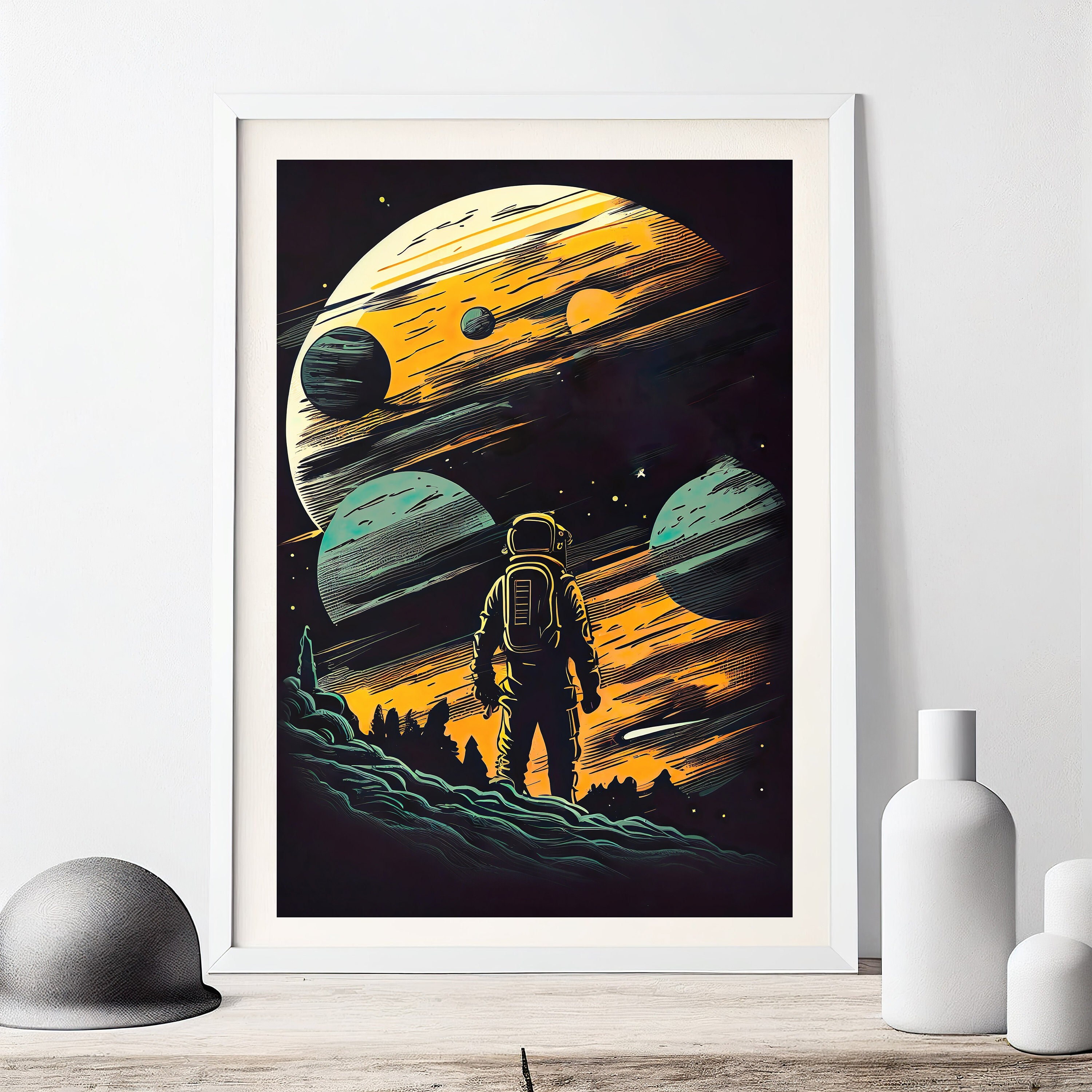 Retro Astronaut Space Poster Vintage Astronaut Wall Art - Etsy