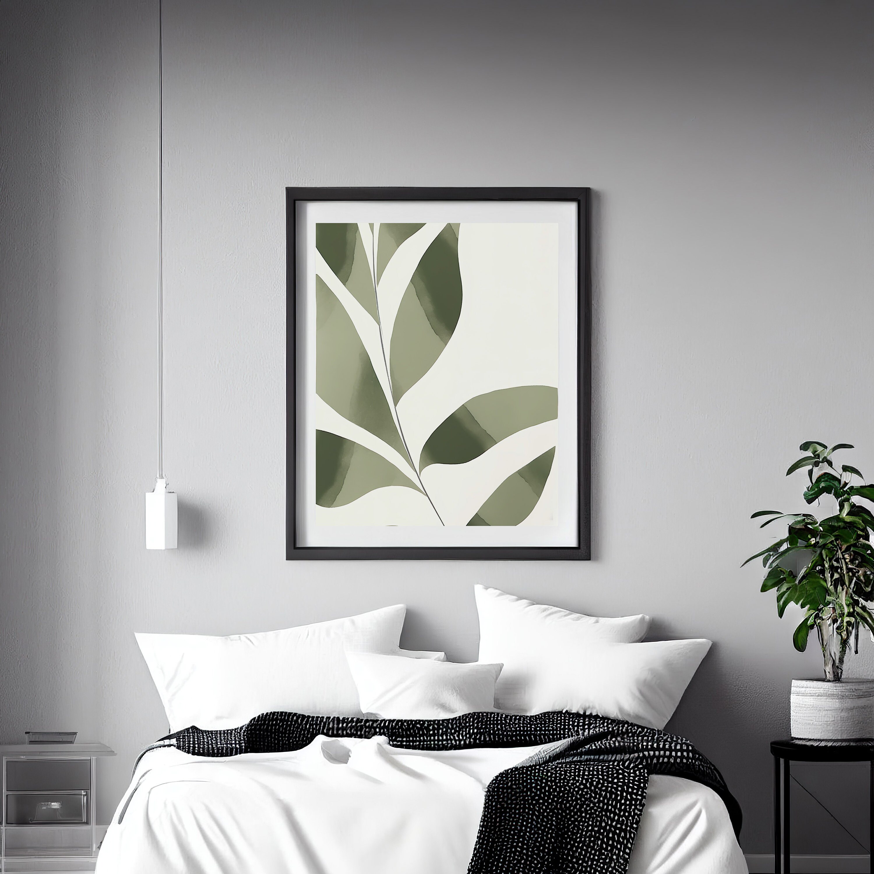Sage Green Plant Wall Art, Minimalist Boho Sage Wall Print, Digital ...