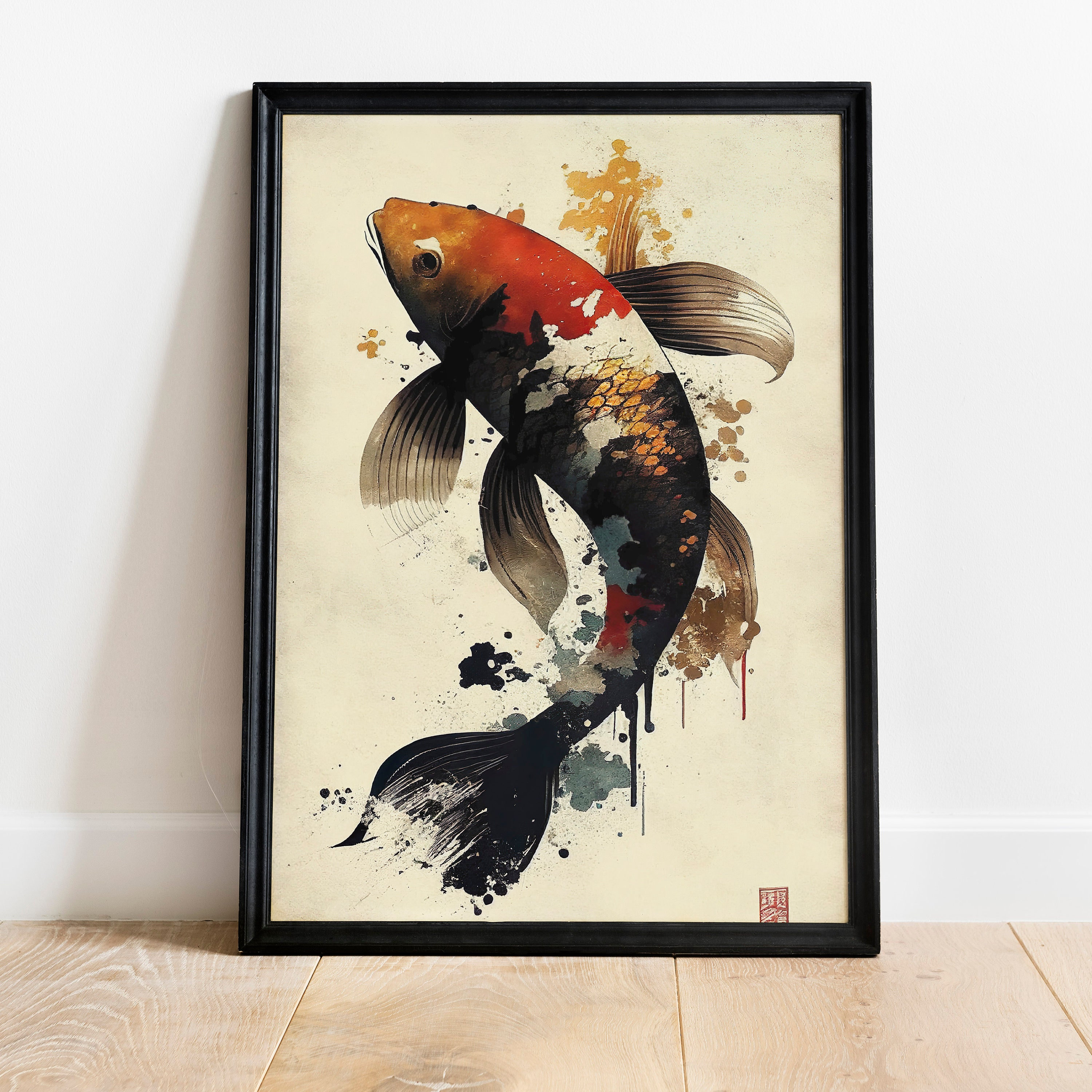Japanese Koi Fish Painting, Vintage Japanese Wall Decor, Fish Painting ...