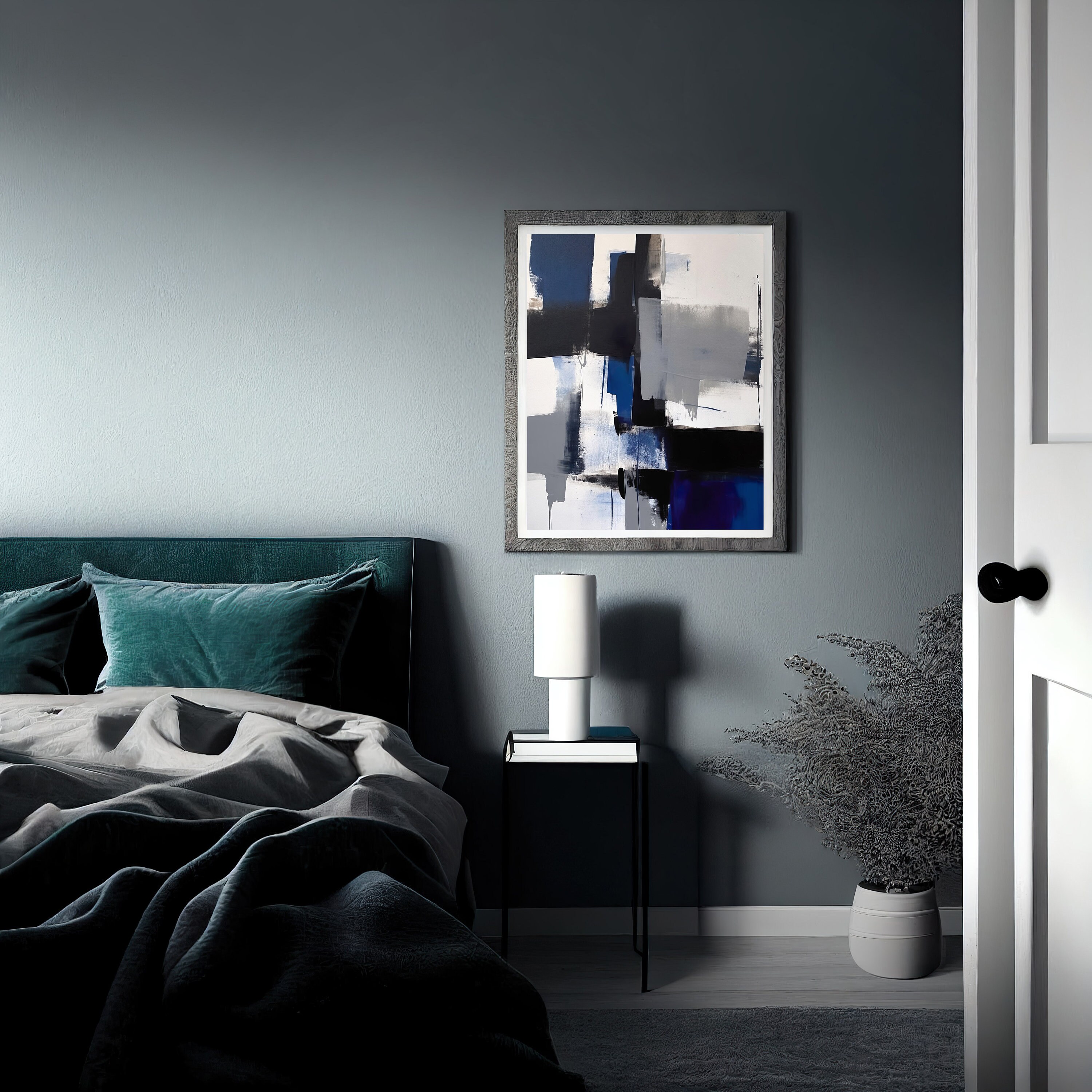 Navy Blue Abstract Art Print: Minimalist Brushstrokes (digital Download ...
