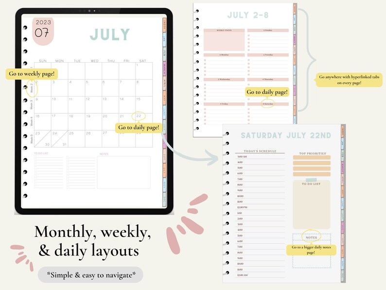 SIMPLE DIGITAL PLANNER 2023 Digital Planner Easy to Use Hyperlinked ...