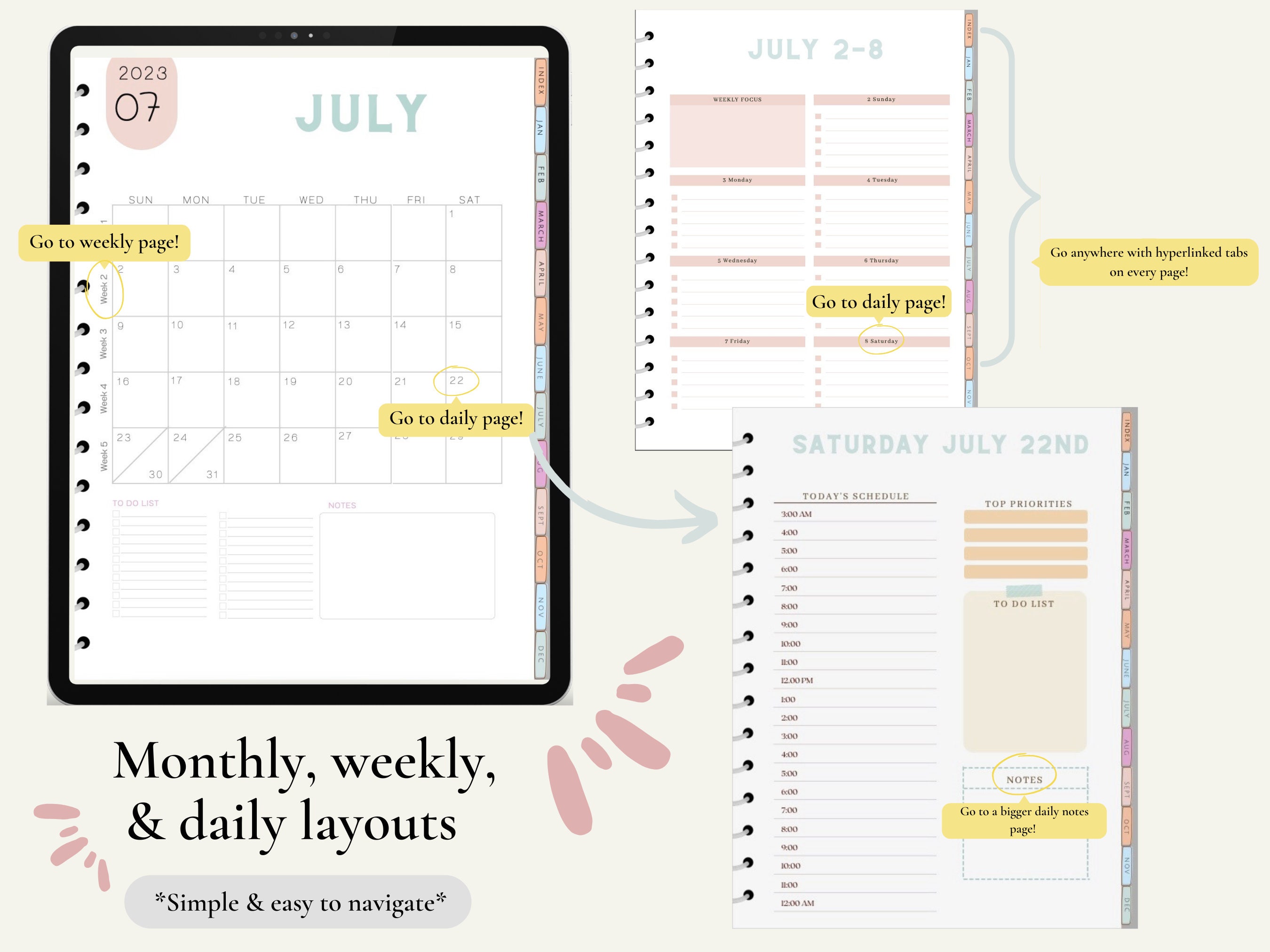 SIMPLE DIGITAL PLANNER 2023 Digital Planner Easy to Use Hyperlinked ...
