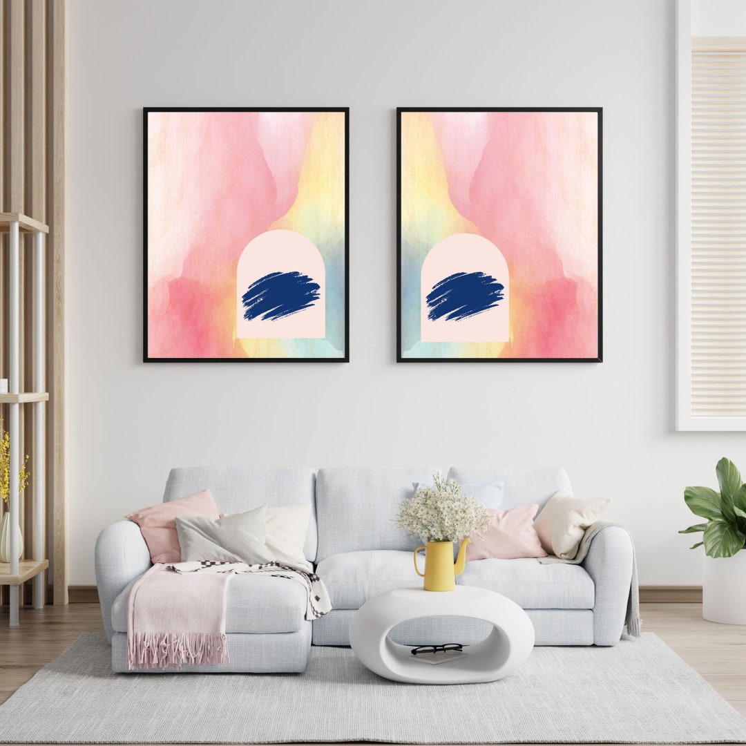 Minimal Simple Pastel Modern Gallery Wall Art Set of 2 Abstract Images ...