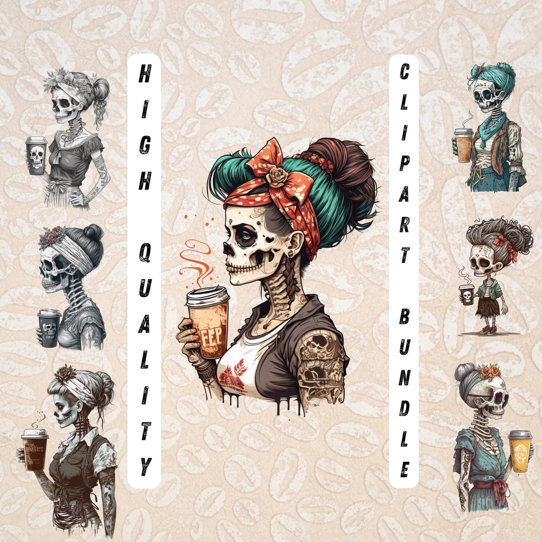 Skeleton Drinking Coffee, Clip Art Bundle - Etsy