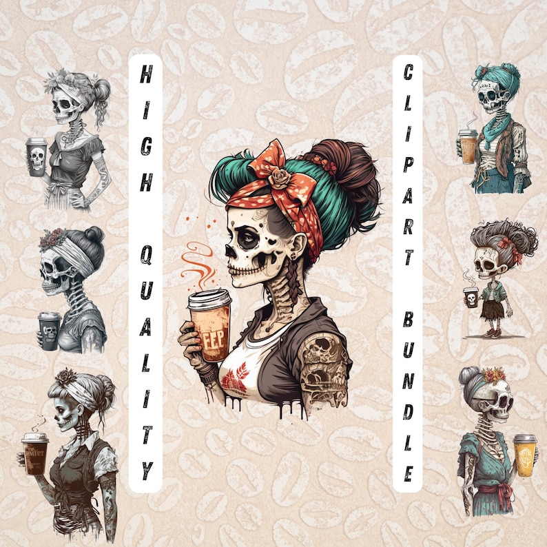 Skeleton Drinking Coffee, Clip Art Bundle - Etsy