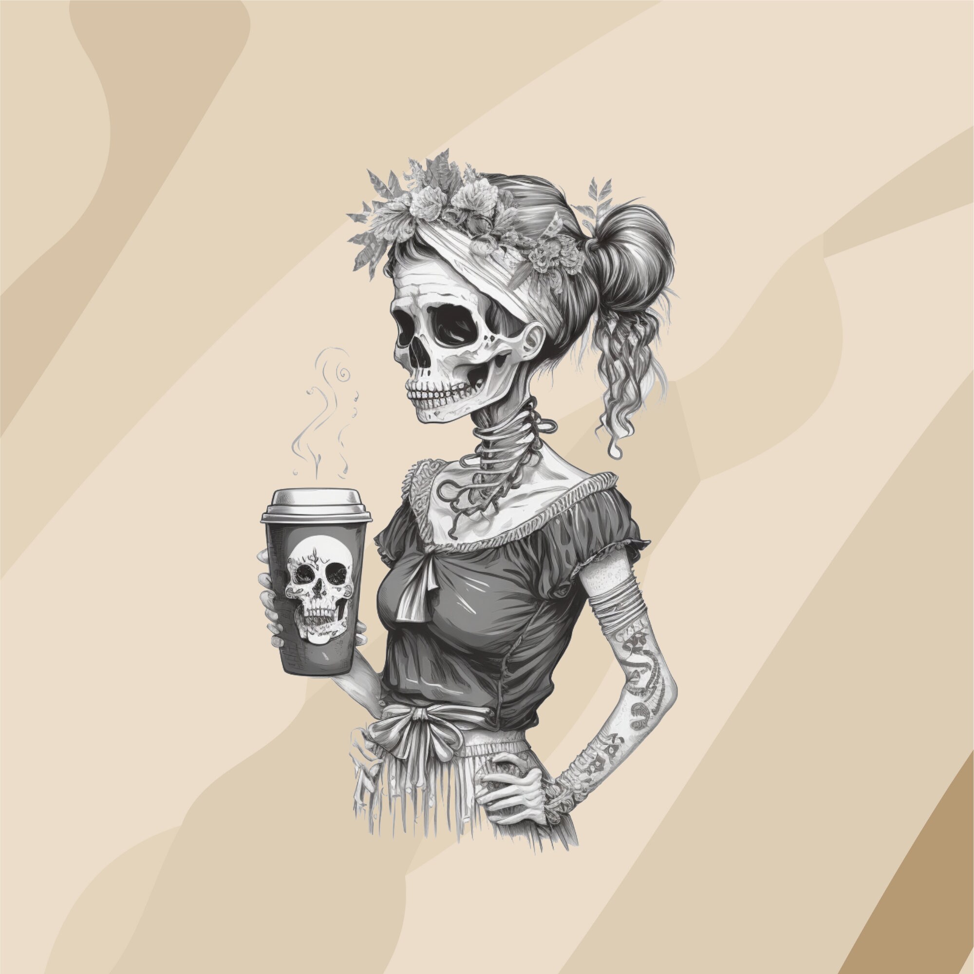 Skeleton Drinking Coffee, Clip Art Bundle - Etsy