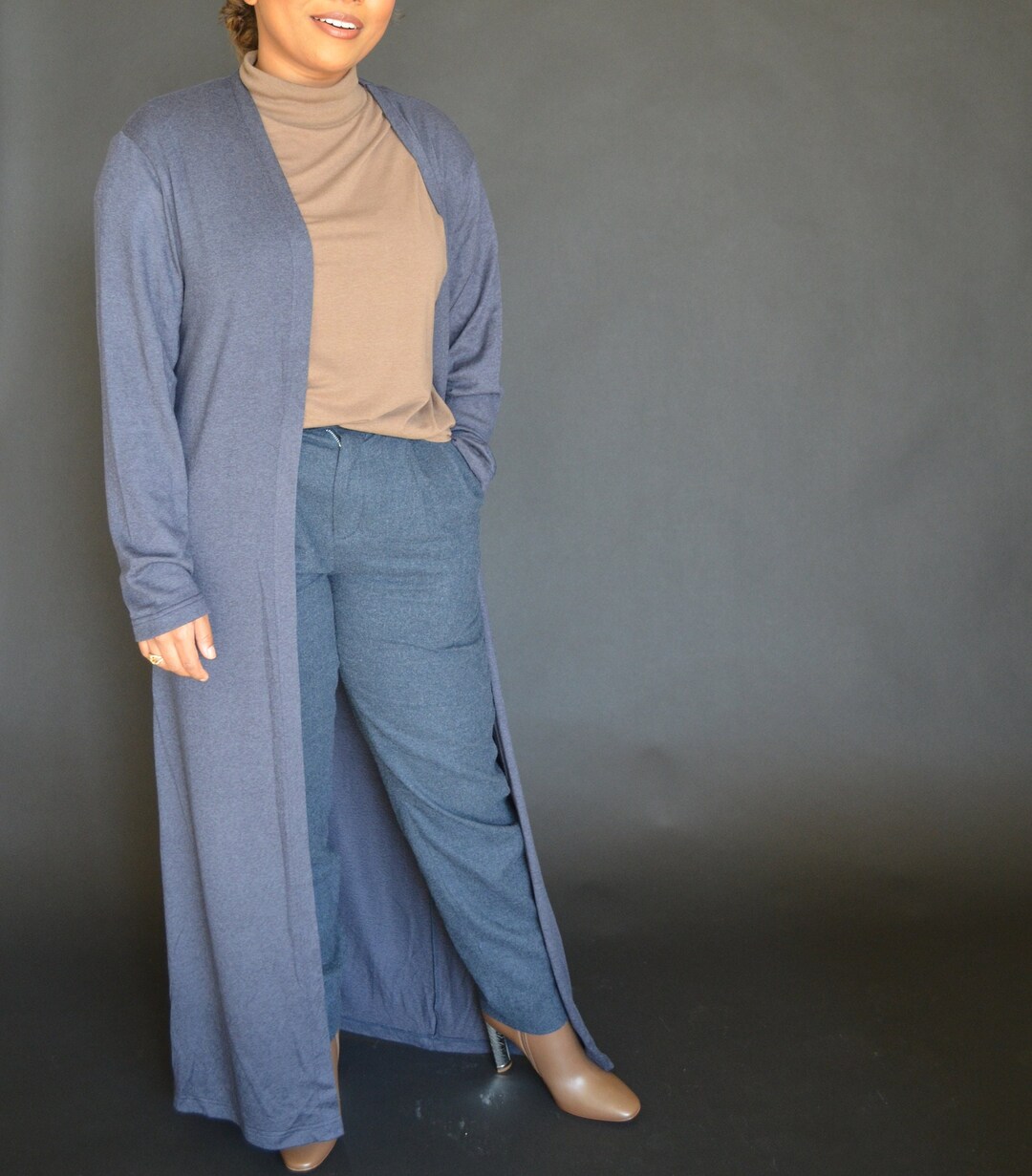 Gender Neutral Floor Length Cotton Duster Cardigan in Navy - Etsy