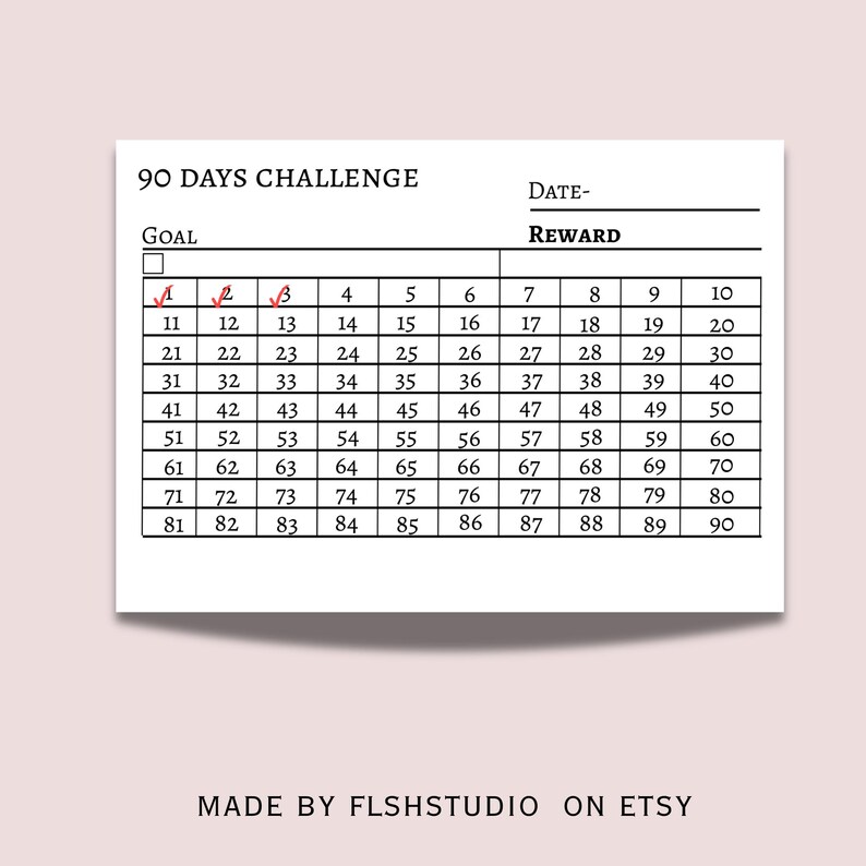 90 Day Challenge Tracker | Printable and Fillable PDF | Habit Goal ...