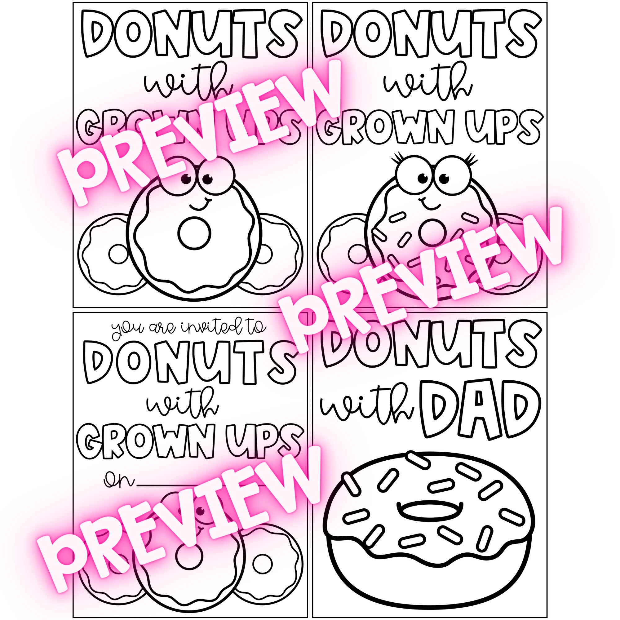 Donuts With Dad and Donuts With Grown Ups Coloring Pages and ...