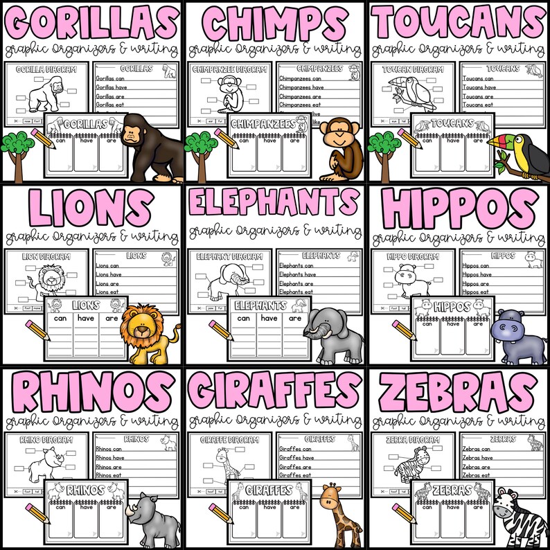 All About Animals Graphic Organizers and Writing Pages for Research ...