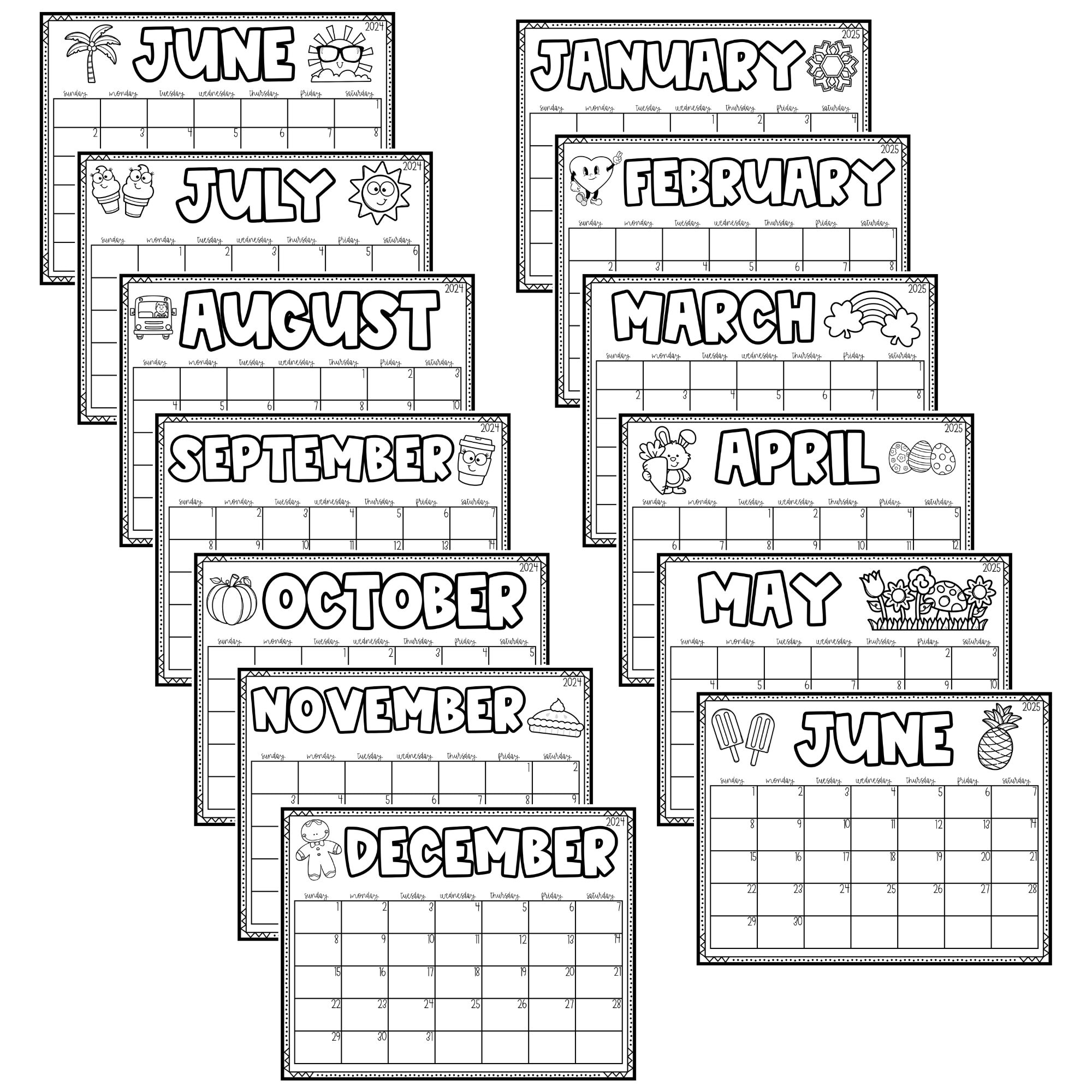 Editable Calendar June 2024-june 2025 Rainbow Themed - Monthly School ...