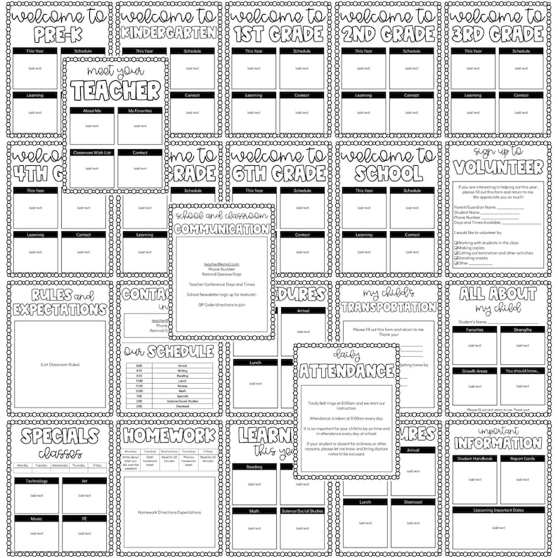 Back to School Forms -meet the Teacher Forms -open House Forms-editable ...