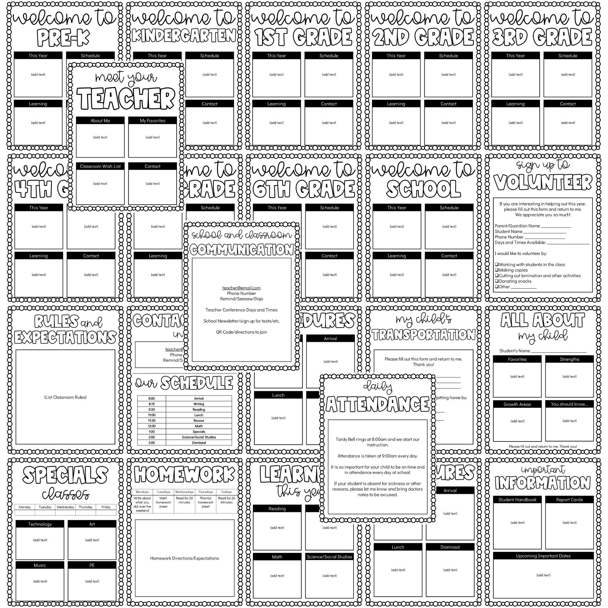 Back to School Forms -meet the Teacher Forms -open House Forms-editable ...