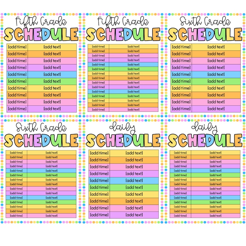 Daily Schedule Rainbow Colorful Editable Template- Powerpoint ...