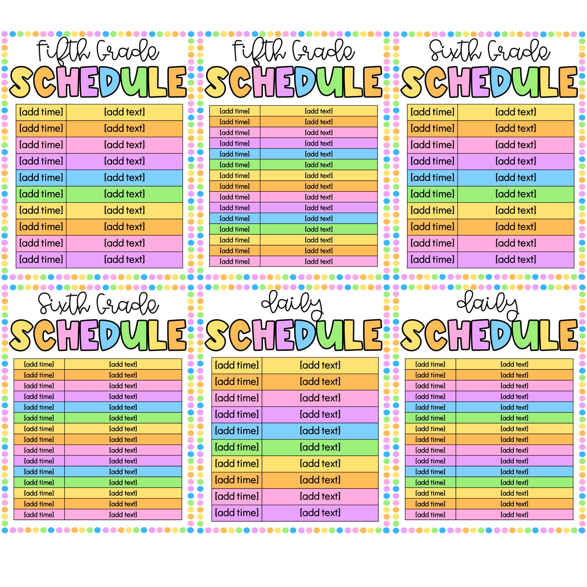Daily Schedule Rainbow Colorful Editable Template- Powerpoint ...