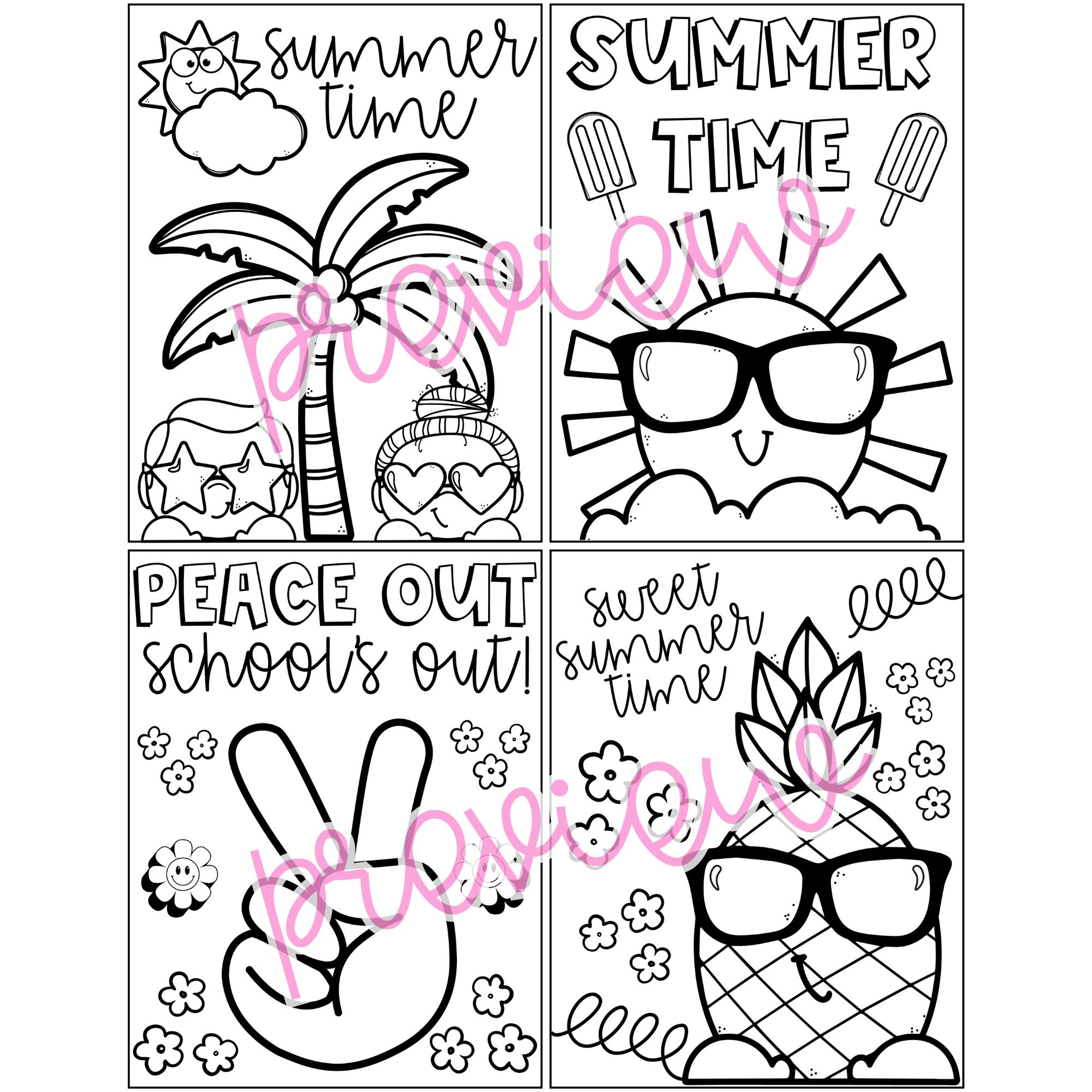 Summer Coloring Pages-end of Year - Peace Out School, Hello Summer - Etsy