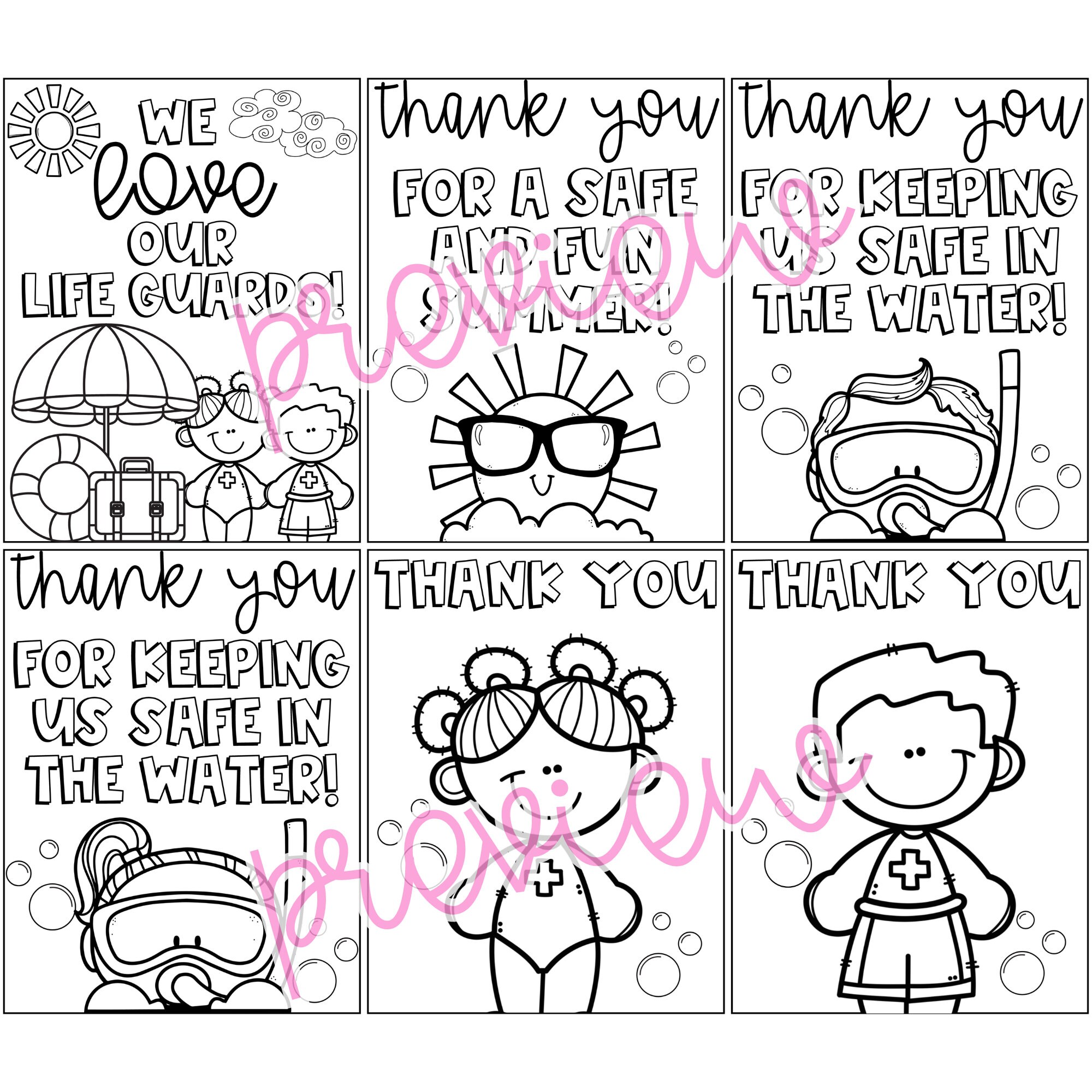 Life Guard- Appreciation Coloring Cards-community Helpers Thank You - Etsy