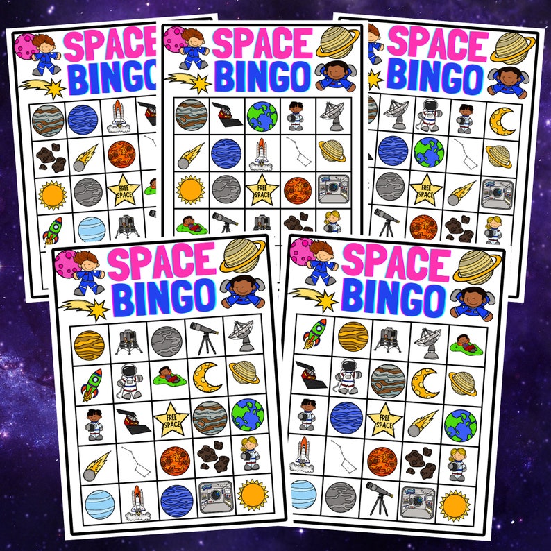 Space BINGO Game - Astronauts, Planets, Outer Space, Rocket Ships ...