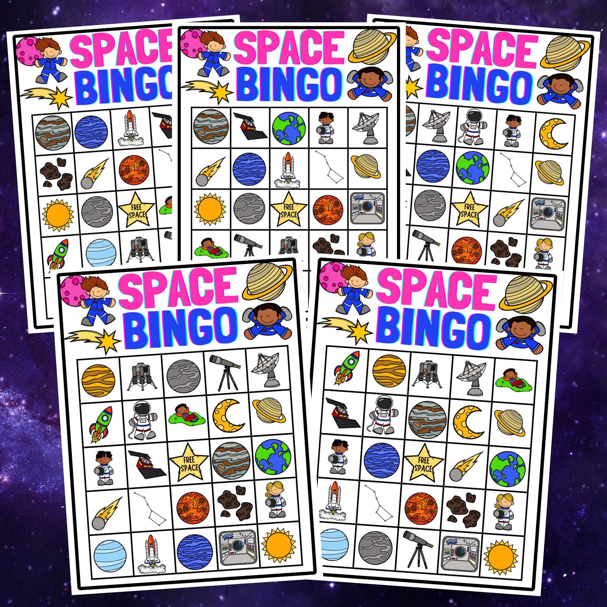 Space BINGO Game - Astronauts, Planets, Outer Space, Rocket Ships ...
