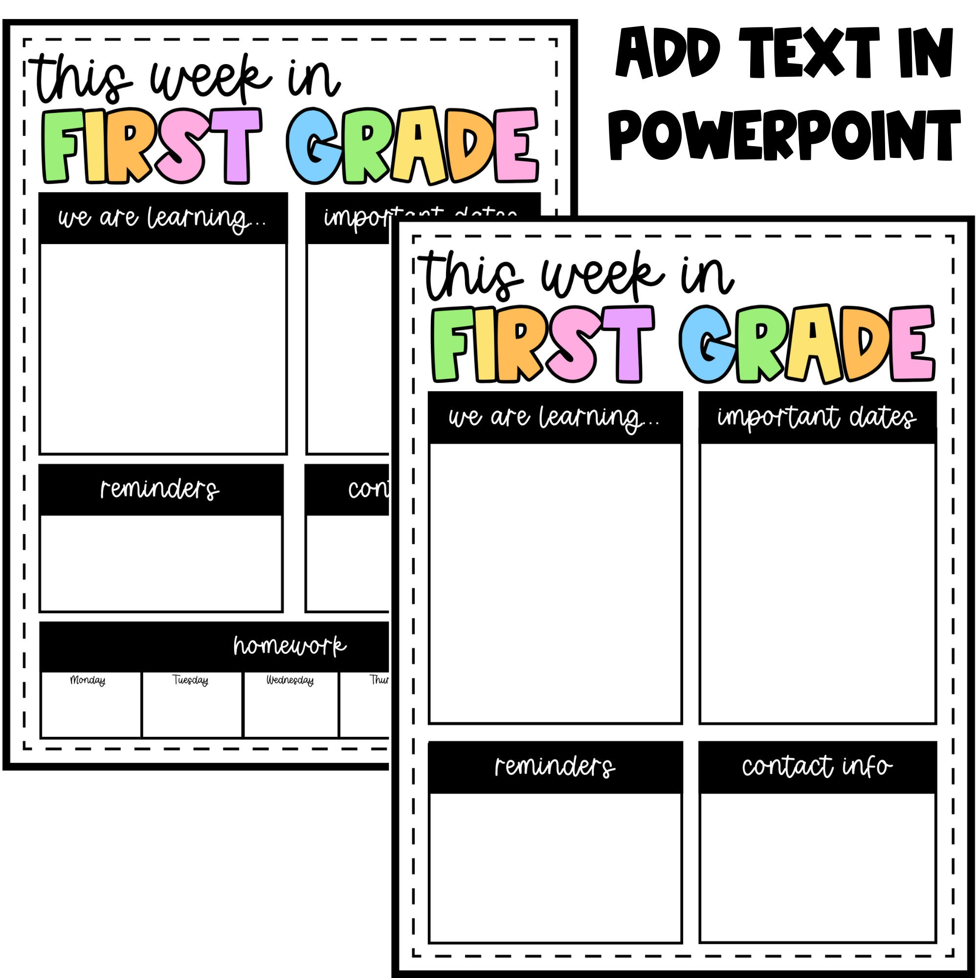 1st Grade Weekly and Monthly Editable Newsletter Template - Colorful ...