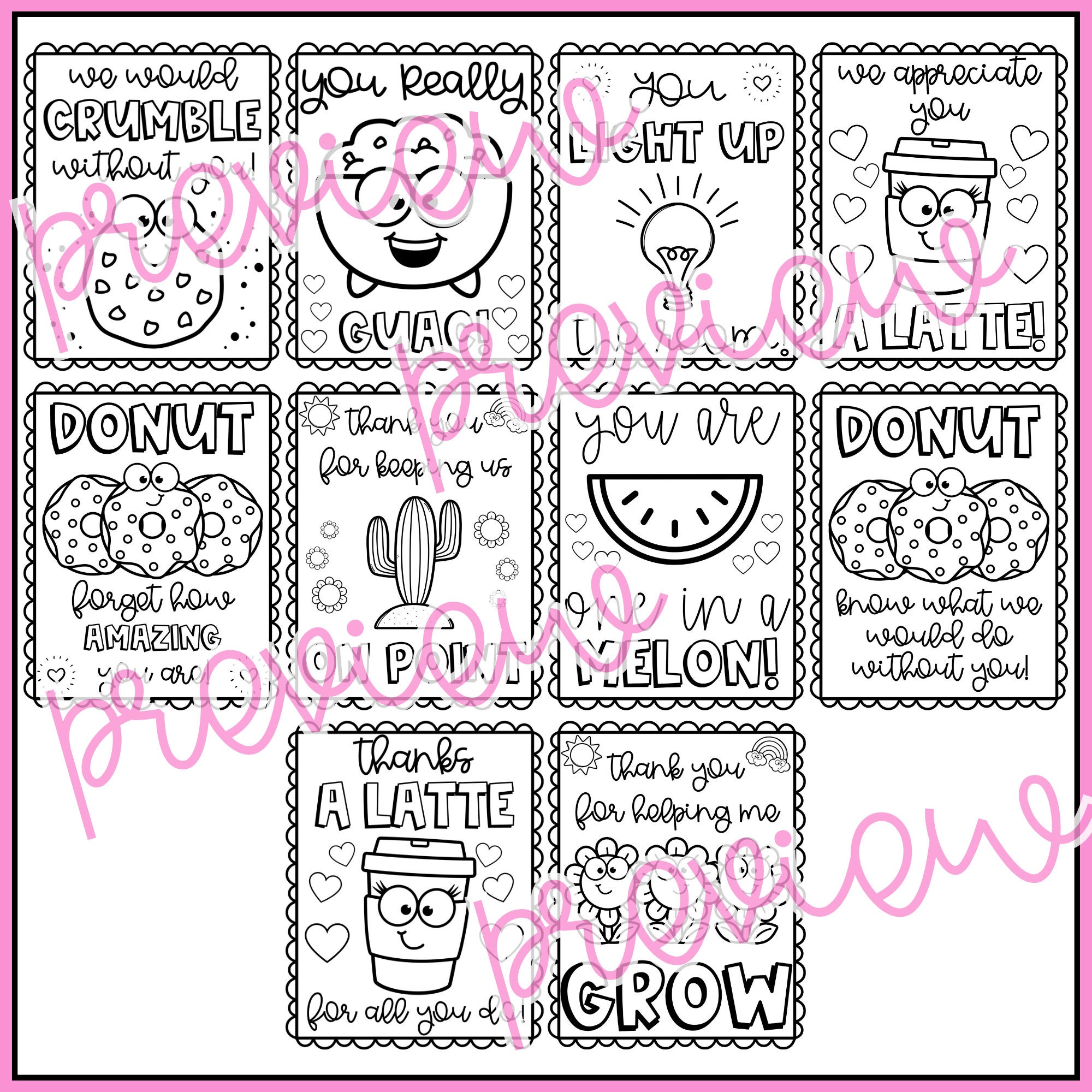 Appreciation Thank You Cards and Coloring Teacher, Principal, School ...