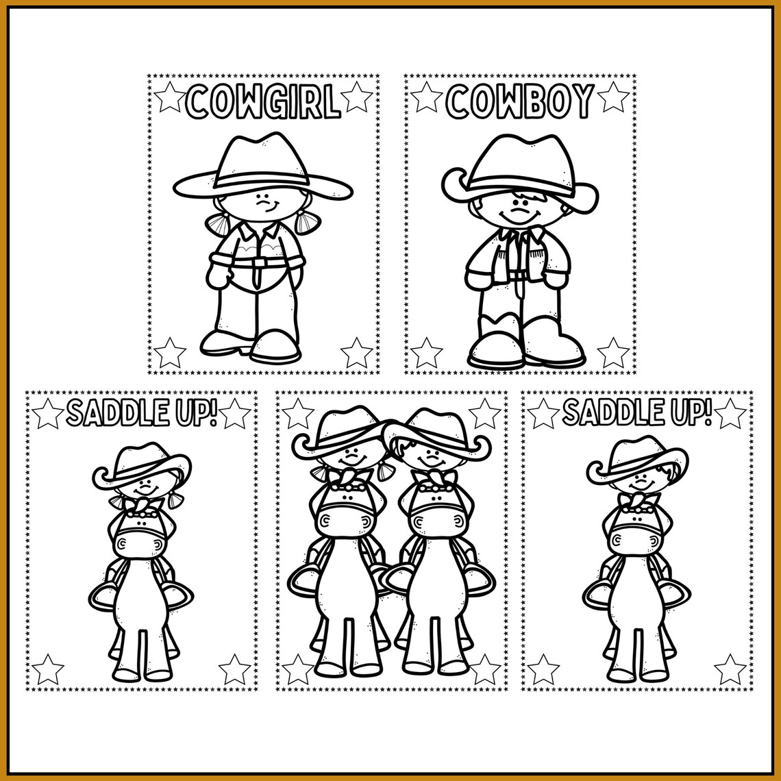Western Rodeo Coloring Pages - Cowboy and Cowgirl Coloring Sheets - Etsy