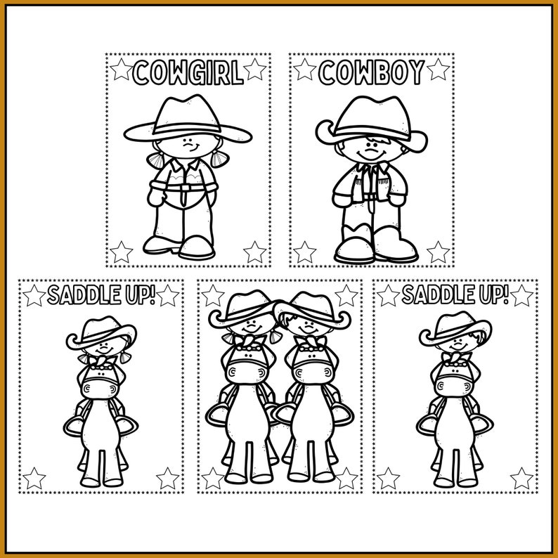 Western Rodeo Coloring Pages - Cowboy and Cowgirl Coloring Sheets - Etsy