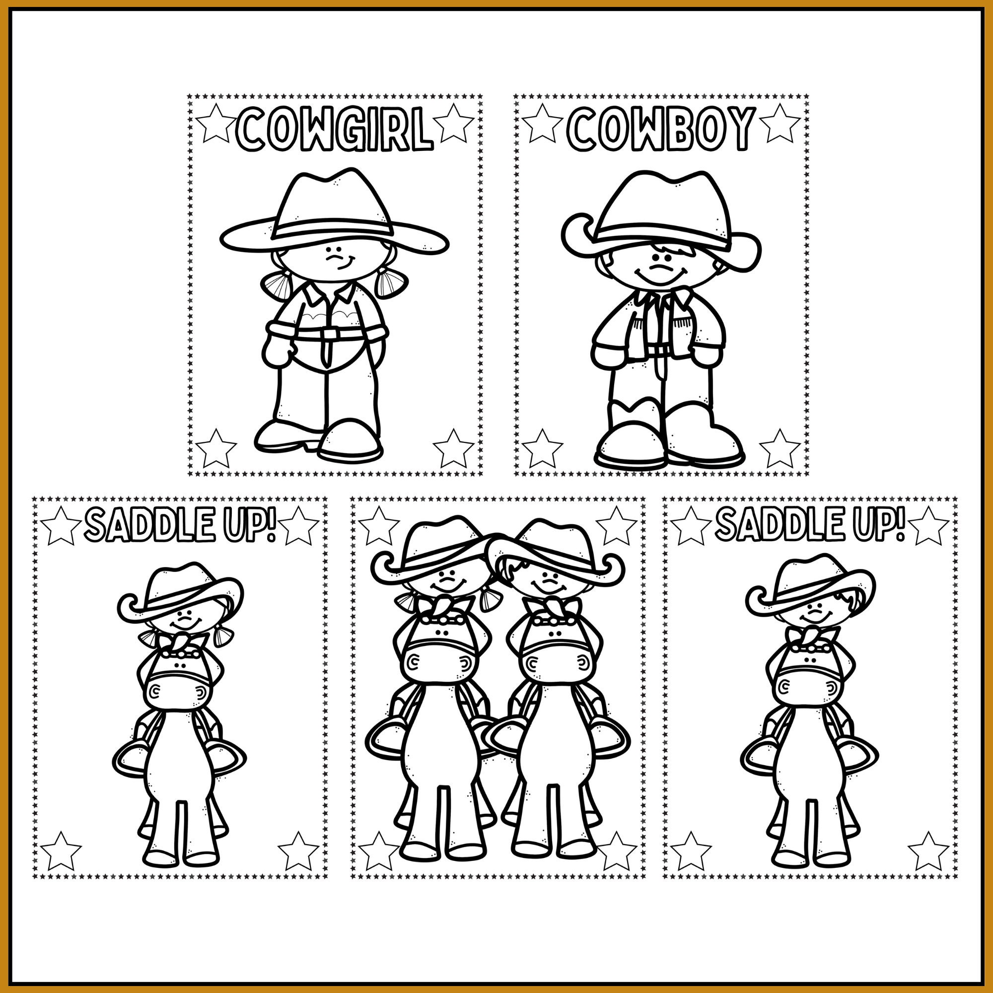 Western Rodeo Coloring Pages - Cowboy and Cowgirl Coloring Sheets - Etsy