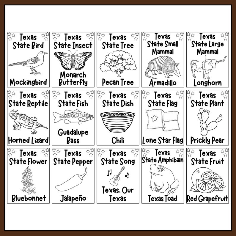 Texas Symbols Posters, Color and Black/white - Go Texan Day - Coloring ...