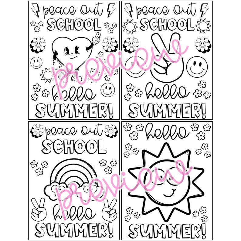Summer Coloring Pages-end of Year - Peace Out School, Hello Summer - Etsy