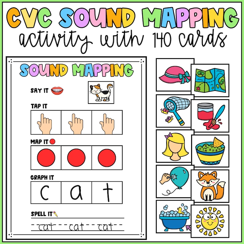 CVC Sound Mapping Activity - Phonics, Literacy Stations, Short Vowels ...