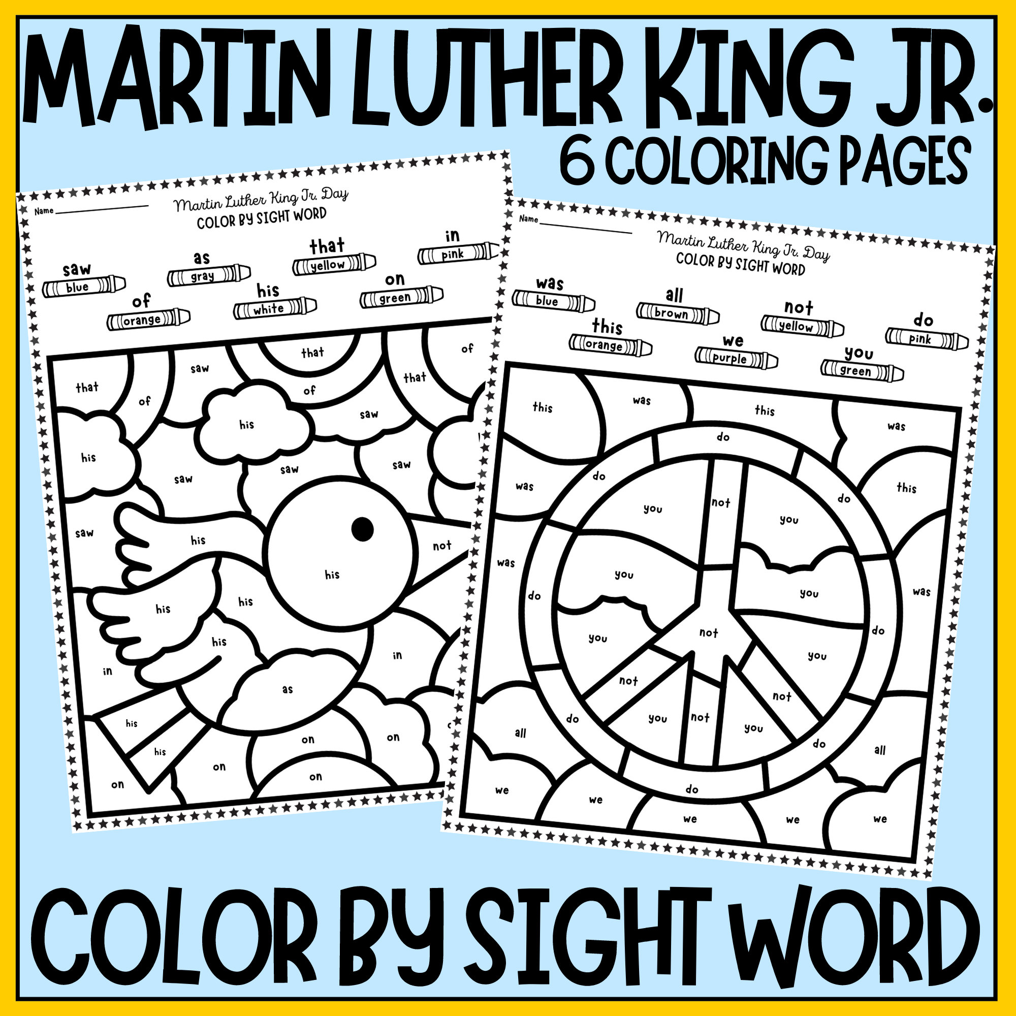 MLK DAY Color by Sight Word- Martin Luther King Jr. Day Activity - 6 ...