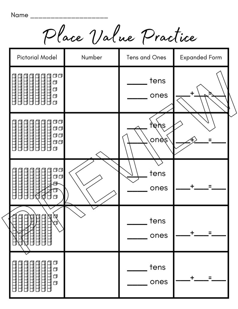 Place Value Worksheets Numbers up to 120 - Pictorial Models, Numbers ...