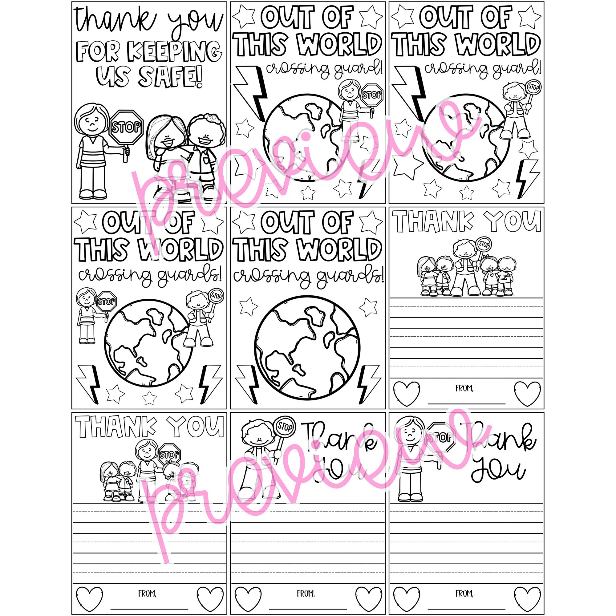 Crossing Guard- Appreciation Coloring Cards-community Helpers Thank You ...