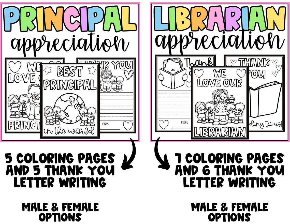 School Appreciation Day Cards & Coloring- Principal, Assistant ...