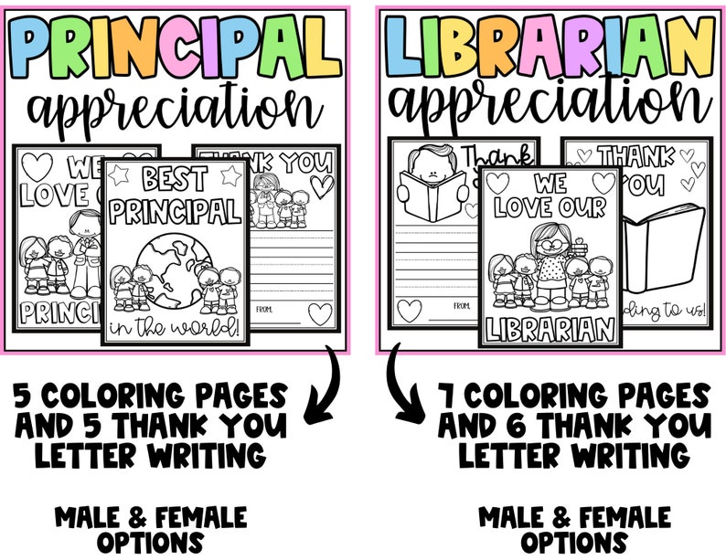School Appreciation Day Cards & Coloring- Principal, Assistant ...