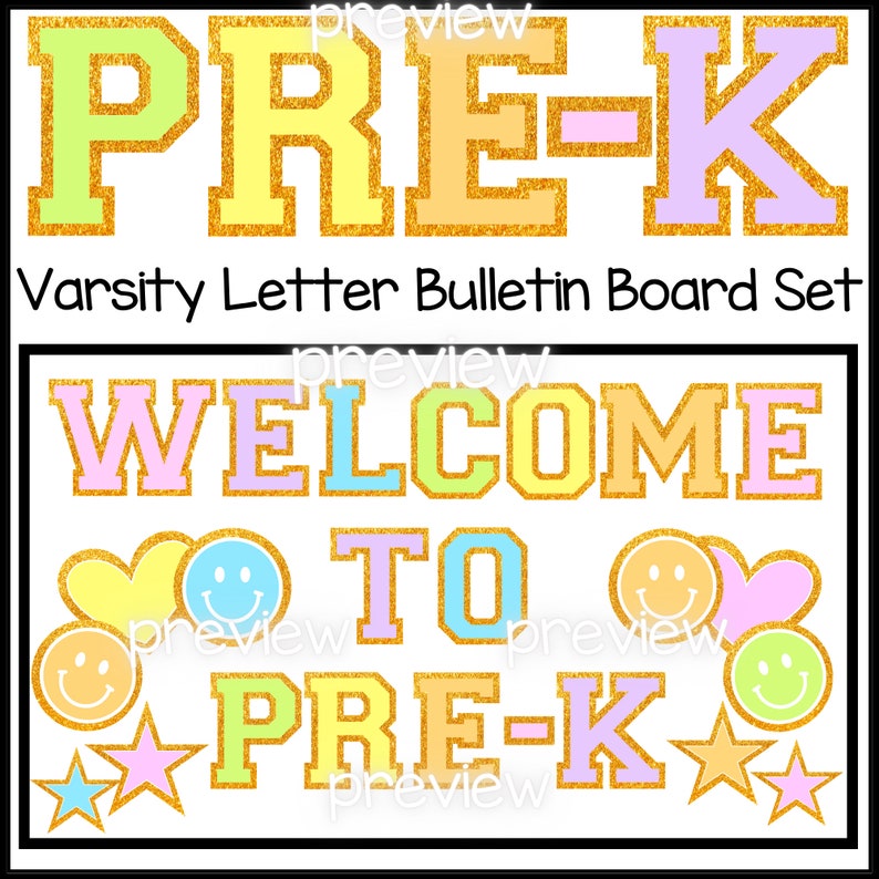 Varsity Letters Welcome to Pre-k Bulletin Board Set - Back to School - Etsy