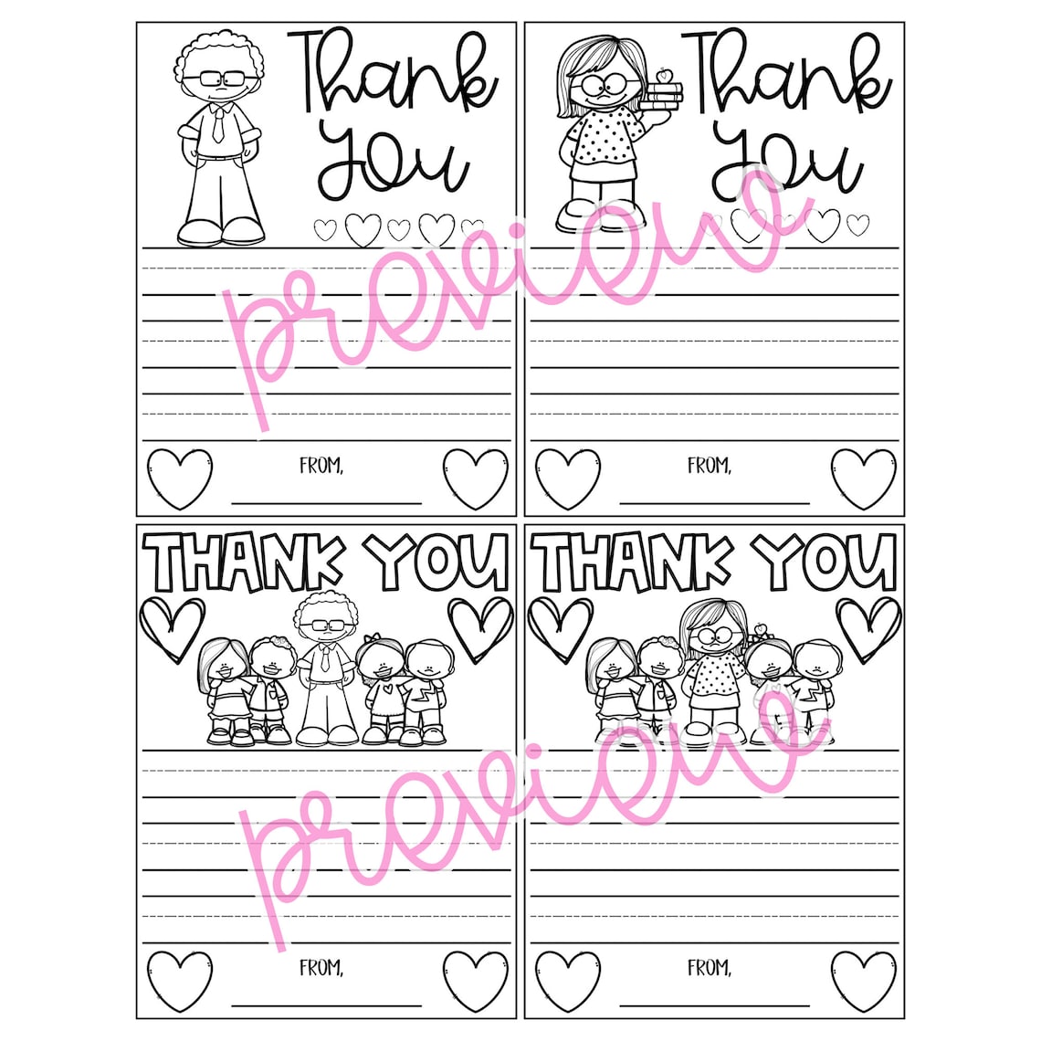 Teacher Appreciation Thank You Coloring Pages & Writing- We Love Our ...