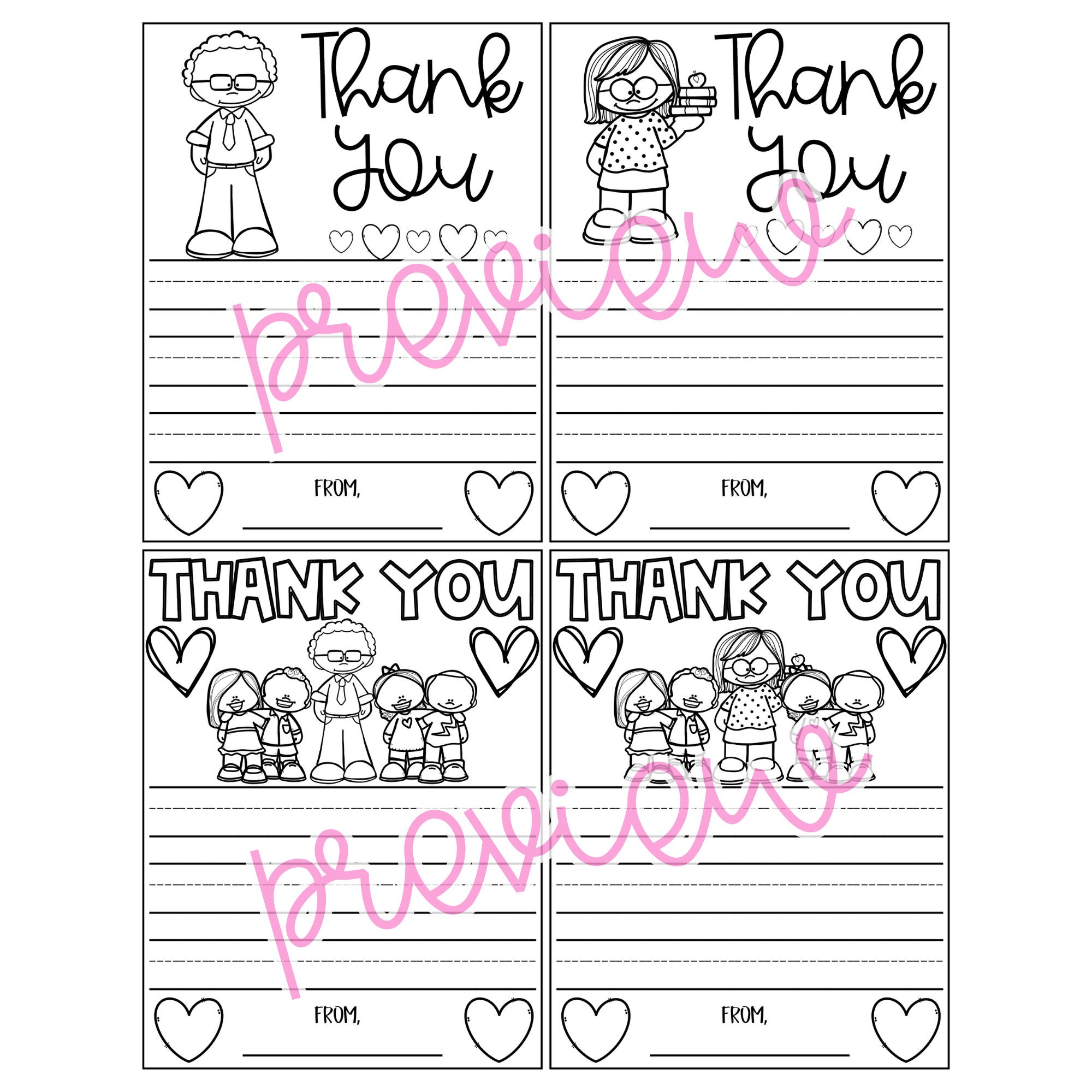 Teacher Appreciation Thank You Coloring Pages & Writing- We Love Our ...
