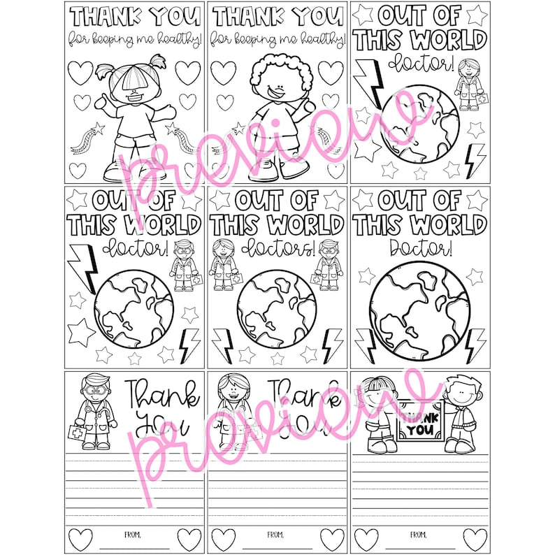 Doctor Appreciation Coloring Pages and Cards-community Helpers Thank ...